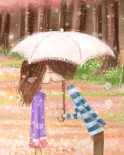 cute kawaii lovers kiss under the umbrella (in Animated GIFs)